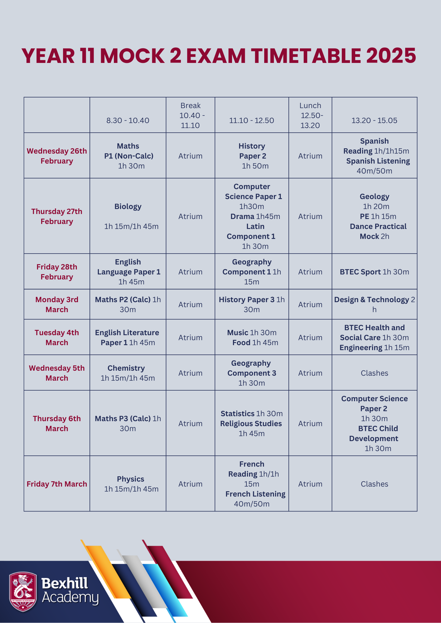 Bexhill High Academy - Exam Information